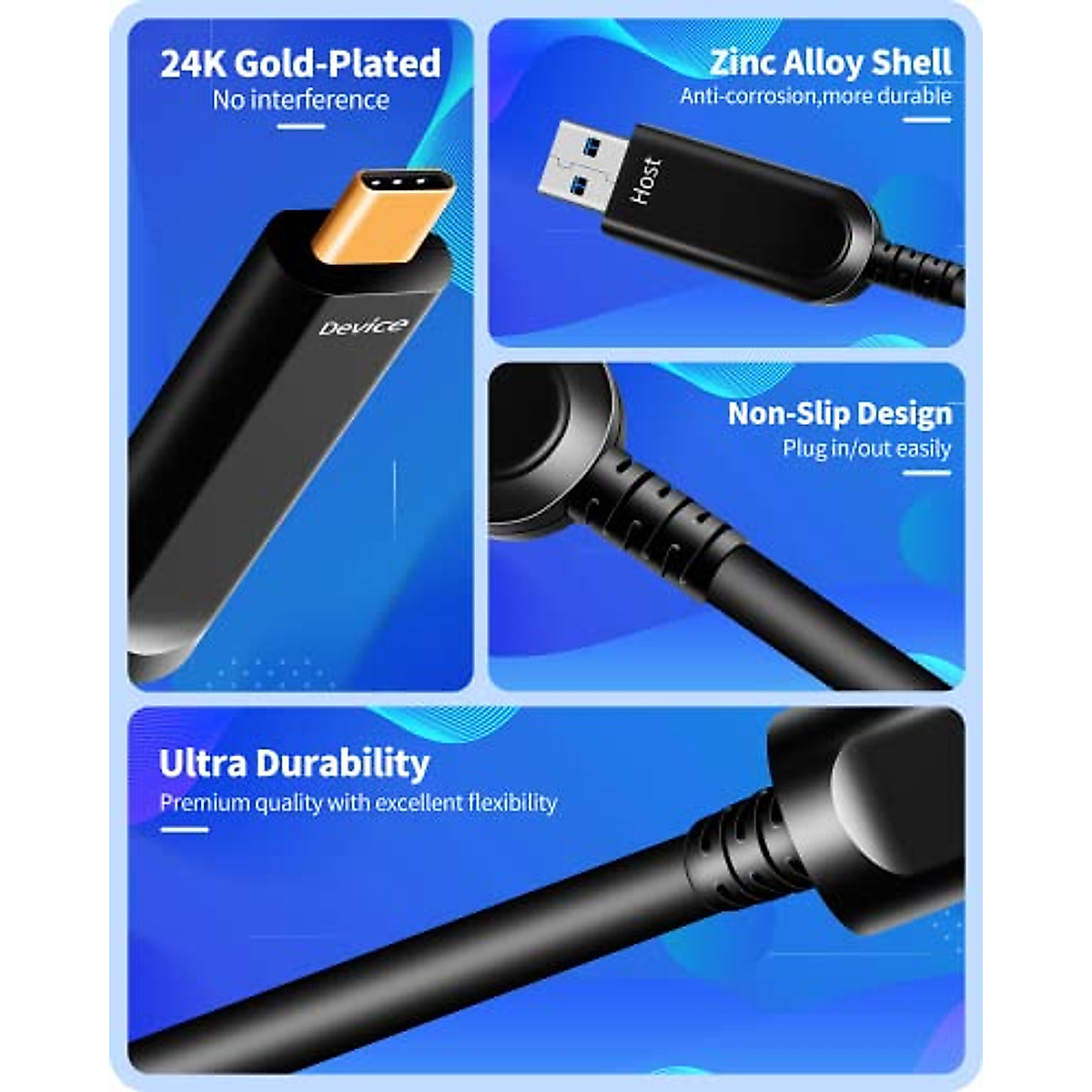 DWLCWY Fiber Optic USB A to USB C Cable (50ft),10Gbps High Speed USB 3.1 Cable for VR, Webcam,etc