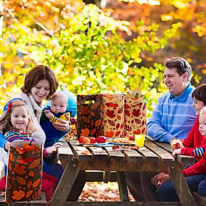 ReliThick 150 Pcs Fall Party Favor Bags Bulk Maple Leaves Goody Bags Autumn Treat Bags with Handles for Fall Thanksgiving Theme Party Favor Supplies