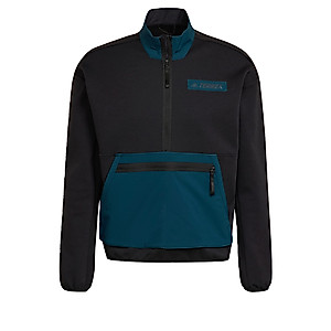 ADIDAS MEN’S TERREX HIKE HALF-ZIP POCKET MIDLAYER SWEATSHIRT, Black/Utility Green, 2XL