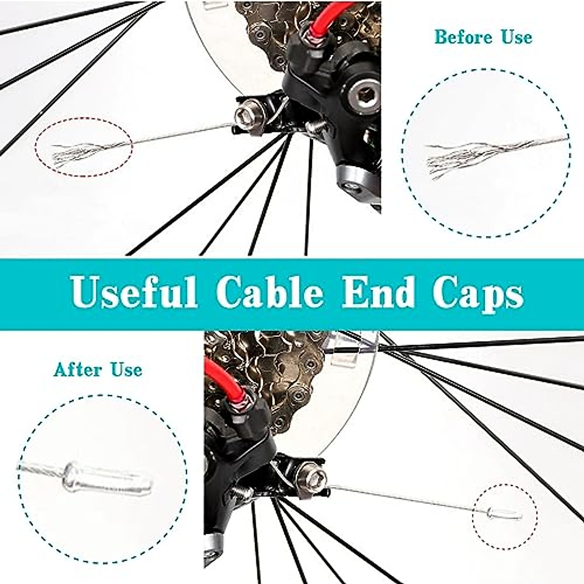 Bike Cable End Caps, Alloy Crimps, Brake Cable End Tips for Road Mountain Bicycle, Silver, Pack of 100