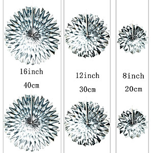 Black Silver Party Hanging Paper Fans Decorations - Wedding Retirement Graduation Birthday Party Engagement Bridal Shower Party Ceiling Hangings Photo Booth Backdrops Decorations, 12pc