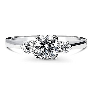 BERRICLE Sterling Silver 3-Stone Wedding Engagement Rings Round Cubic Zirconia CZ Anniversary Promise Ring for Women, Rhodium Plated Size 7