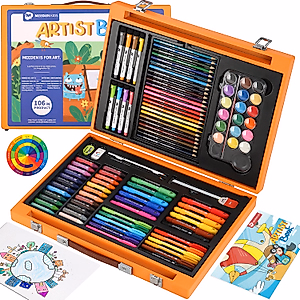 MEEDEN KIDS Drawing Set,Gift for Boys & Girls,Wood Case Artist Painting Set with Silky Crayons,Oil Pastels,Waterbased Pencils,Dry Erase Markers, Art Suplies Coloring Set with Paint Pad White Board