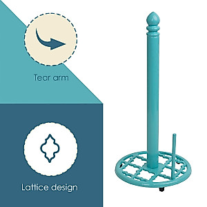 Lattice Countertop Paper Towel Holder, Cast Iron, By Home Basics, (Turquoise) | Contemporary Paper Towel Holders | With Non-Skid Feet and Tear-Arm