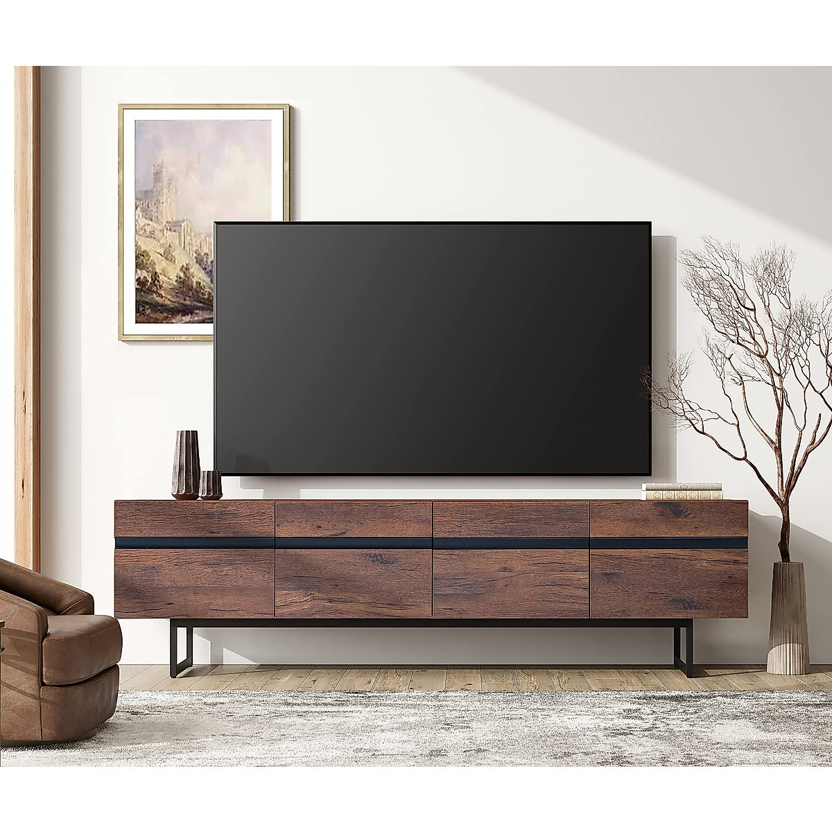 WAMPAT Modern TV Stand for up to 75 inch TV, Wood Entertainment Center TV Console Table with Storage Cabinets Media Console for Living Room, Brown