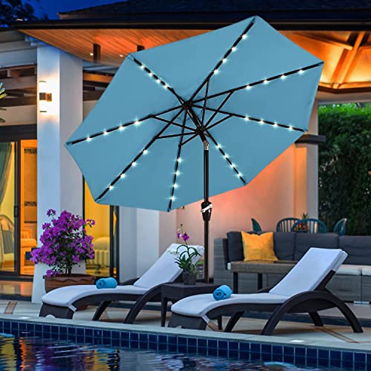 ABCCANOPY Durable Solar Led Patio Umbrellas with 32LED Lights 9FT (Turquoise)