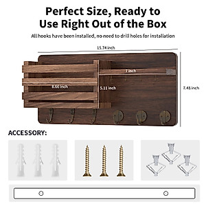 Key Holder for Wall, Key Hanger Wall Mount Hallway Farmhouse Decor, Mail Holder with 10 Key Hooks, Modern Key Rack with Floating Shelf, Mail Organizer and Key Hanging 2-in-1 Storage Rack