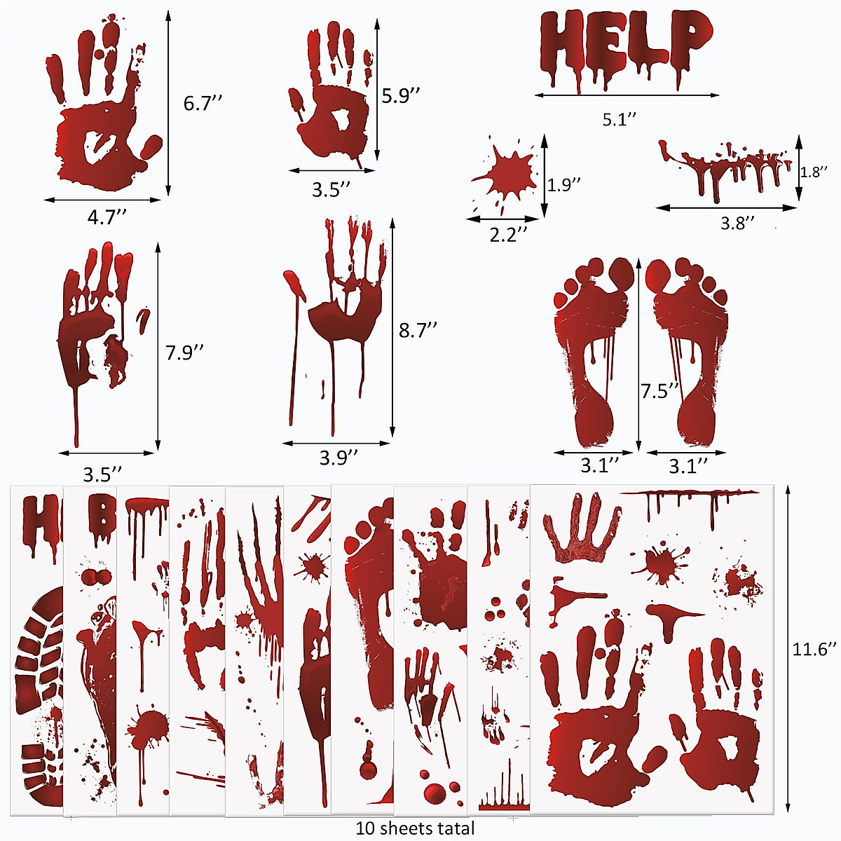 Bloody Footprints Floor Stickers Halloween Window Clings Stickers Scary Bloody Handprint Footprint Stickers Decorations Halloween Wall Decals with Tools Halloween Decorations Indoor Scary