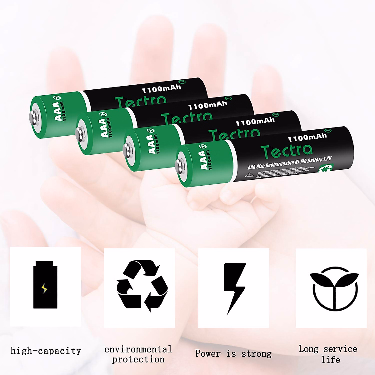Tectra 4pcs AAA Ni-MH Rechargeable AAA Batteries with LED USB Charger for Wireless Keyboard and Mouse, Clocks, Remotes, Toys & Electronic Devices