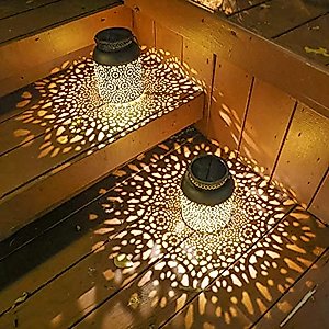 AnnaStore Solar Lanterns Outdoor Waterproof Solar Powered Hanging Lights Outside Table LED Lamp Metal Lighting Garden Decoration Decorative for Patio Lawn Porch Yard Tabletop Decor 2 Pack - Black