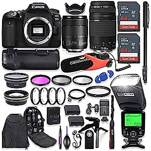 Canon EOS 90D DSLR Camera with EF-S 18-135mm f/3.5-5.6 is USM Lens + Canon 75-300mm III Lens, Battery Grip with Advanced Professional Photo & Travel Bundle