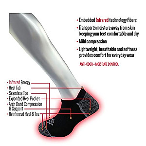 True Energy Women's No Show Tab Running Socks with Infrared Thread- Pain Relief & Circulation Help, (3-Pack) (White Black Grey, S/M)