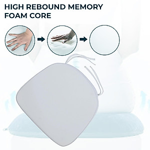 LeisureMod Memory Foam Chair Cushion: Comfortable Pads with Modern Ties for Dining & Kitchen Chairs, Stay in Place Non Skid Design, Removable Cover, Machine Washable, Seat Pad 15x15 (White)