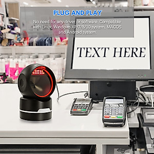 1D 2D QR Desk Wired Barcode Scanner Platform Hands-Free Automatic Sense Reader USB Port Plug&Play Compatible with Window Android System Image CMOS Sensor Suitable for Supermarket Retail