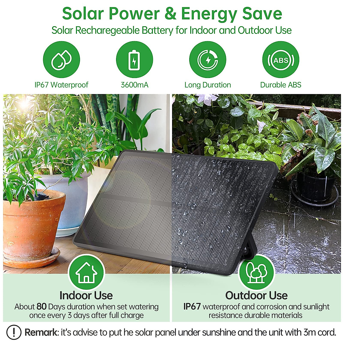 Micro Automatic Drip Irrigation Kit,Solar Power Rechargeable Plant Self Watering System with Timer,Easy to Use,Black)