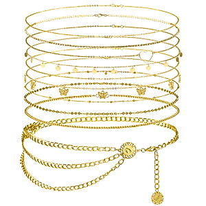 Lenwen 10 Pcs Belly Chain Adjustable Waist Chain Summer Beach Waist Jewelry for Women Multilayer Body Chain for Body Girls (Classic Style)