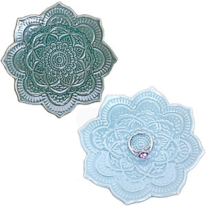 PUDDING CABIN Boho Ring Dish Small Jewelry Dish Ceramic Trinket Tray Crystal Holder 2 Set of Boho Decor, Wedding Bridal Shower Gifts for Bridesmaids Bride