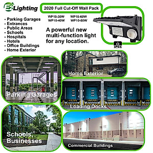 E2 lighting-LED Full Cut-Off Wall pack-40W with 2-in-1 Motion Sensor and Daylight Harvest, 90 Minutes Emergency Battery Backup, Wall Mount, dimmable, ROHS - UL, and DLC Certified