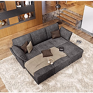 AMERLIFE Modular Sectional Couch, Convertible Sectionals, Sectional Sofa with Ottomans- U Shaped Couch with Chaise, 5 Seat Sofa Couch for Living Room, Dark Grey
