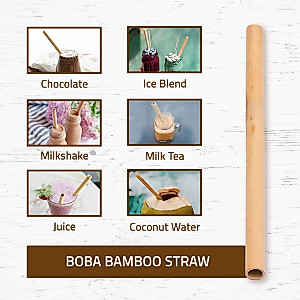 Rainforest Bowls Set of 4 Reusable Boba Bamboo Straws - 8 Inch - Perfect for Milkshake, Milk Teas, Juice, Smoothies - 100% Natural, Hand Carved by Artisans, Eco-Friendly & Sustainable