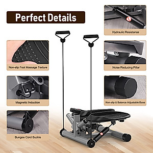 leikefitness Premium Portable Twist Stair Stepper Adjustable Resistance, Twisting Step Fitness Machine with Bands and LCD Monitor (ST6610-Silver)