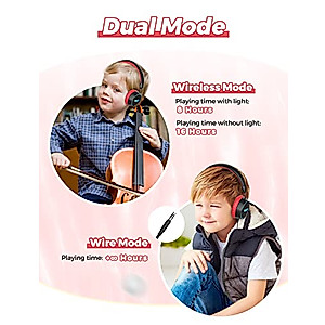 gorsun E95A Kids Headphones Wireless with Mic, Bluetooth 5.1, LED Lights Kids Bluetooth Headphones, 85dB Volume Limited Toddler Headphones, Stereo Headsets for School Tablet PC, Red