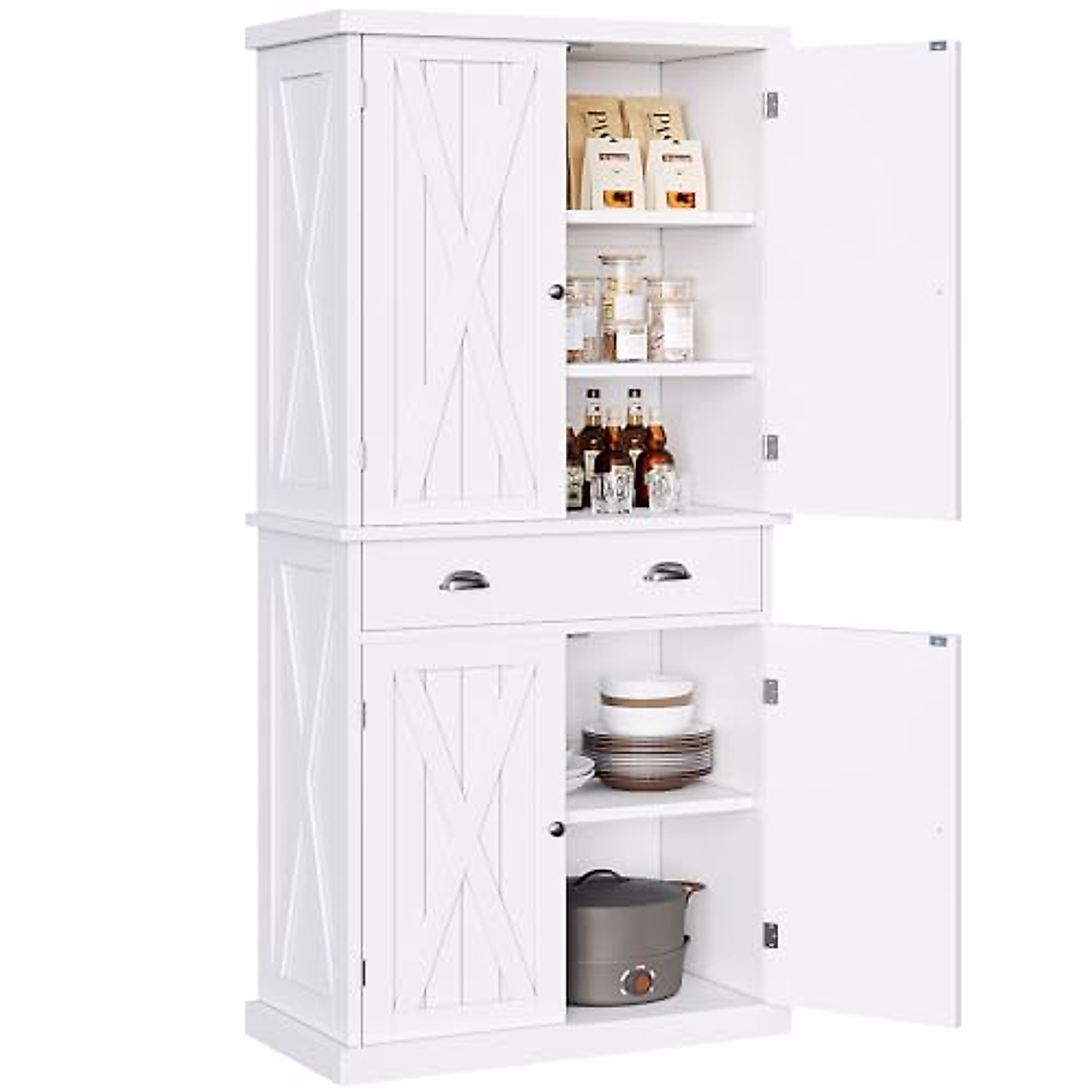 YITAHOME 72'' Farmhouse Kitchen Pantry Storage Cabinet, Tall Freestanding Cupboard with Drawer and Adjustable Shelves, Sideboard Buffet Cabinet for Kitchen, Dining Room, Living Room, White