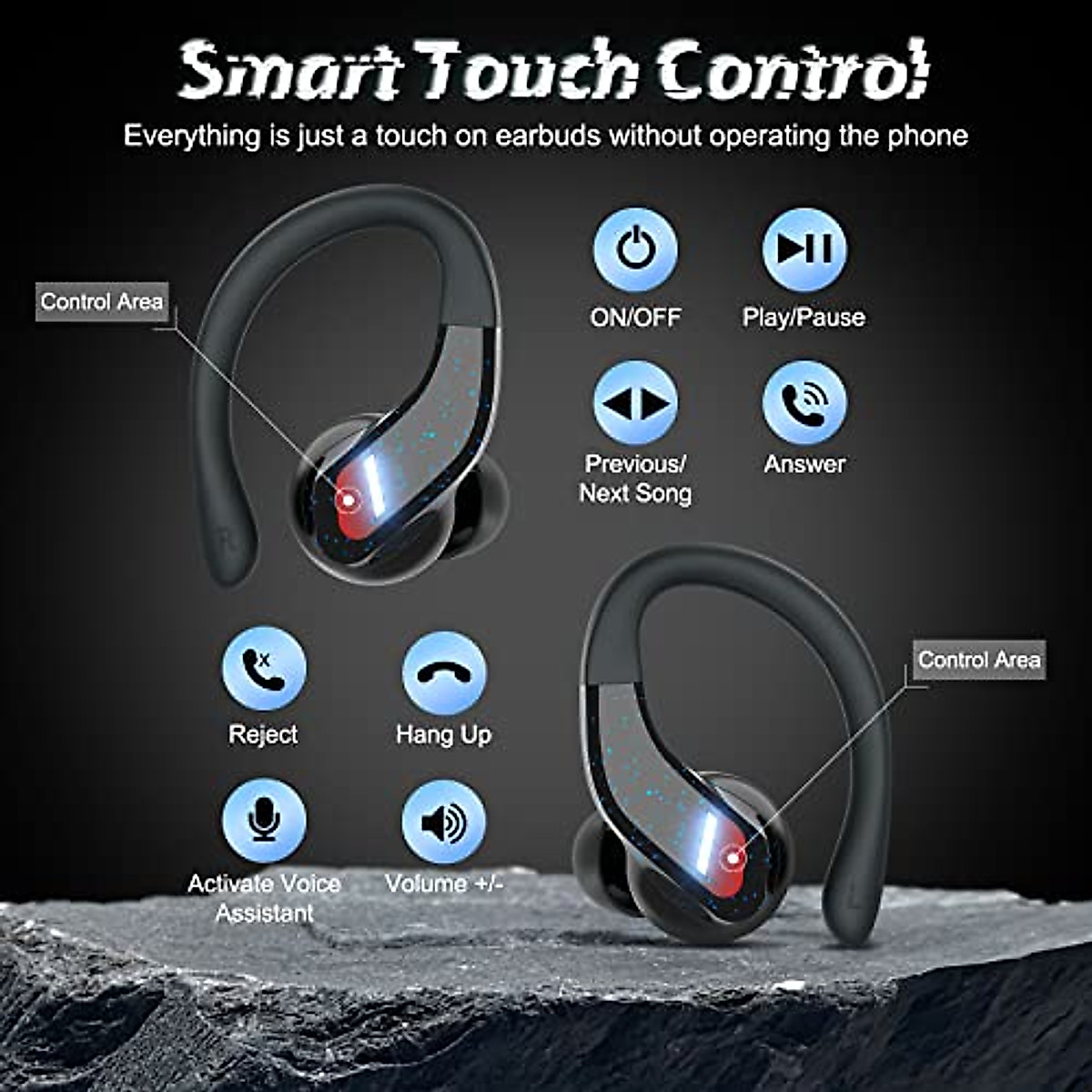 YIERSO Wireless Earbuds, IPX7 Waterproof Bluetooth Headphone & Superior Bass, in-Ear Headphones with Microphone 42H LED Display Charging Case, Noise Reduction Bluetooth 5. 2 for Workout Running Gym