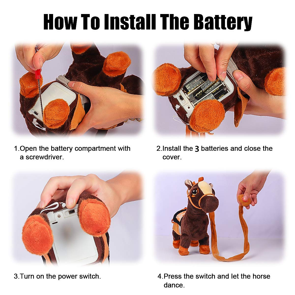 Smalody Plush Interactive Toy, Animated Walking Pony Electronic Pet Horse with Leash Pony Robot Plush Stuffed Animal Toys for Boys & Girls Kids (Black)