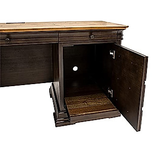 Martin Furniture IMSA689 Executive Credenza, Desk with Solid Wood Plank Top, Fully Assembled, Brown