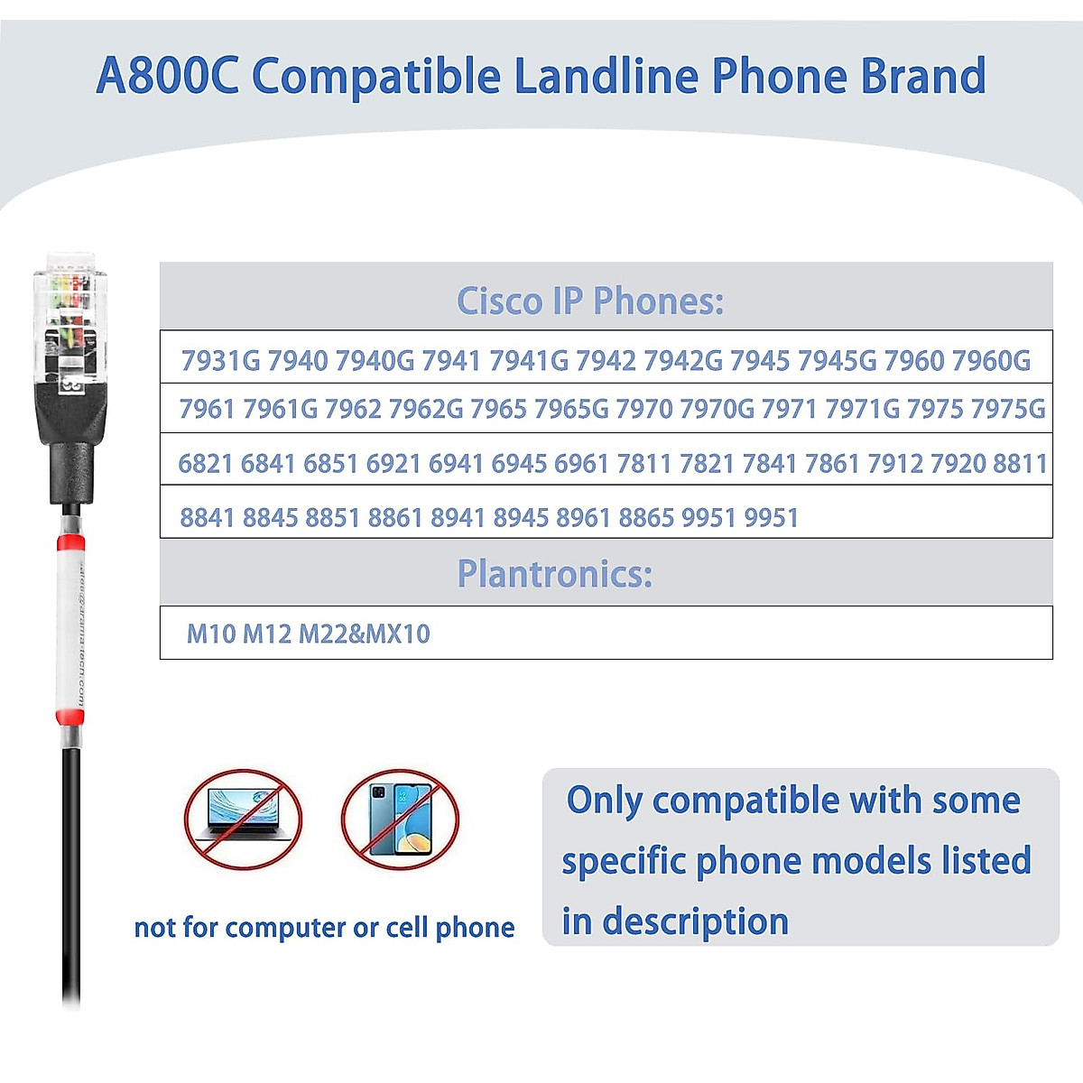 Arama Phone Headset with Noise Canceling Microphone Mute Switch RJ9 Telephone Headset Compatible with 6941 7841 7861 7941 7942 7945 7960 7961 7962 7965 8811 Office Landline Phones (A800C)