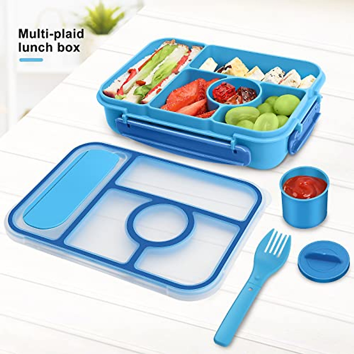 Dagugu Lunch Box Kids,Bento Box Adult Lunch Box,Lunch Box Containers for Adults/Kids/Toddler,5 Compartments Bento Lunch Box with Leakproof Sauce Vontainers,Microwave/Dishwasher/BPA Free(Blue)
