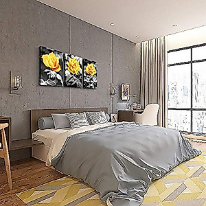 Canvas Wall Art For Bedroom Living Room Bathroom Wall Decor For Kitchen Family Pictures Artwork Black And White Yellow Rose Flowers Paintings 12" X 16" 3 Pieces Framed Modern Office Home Decorations