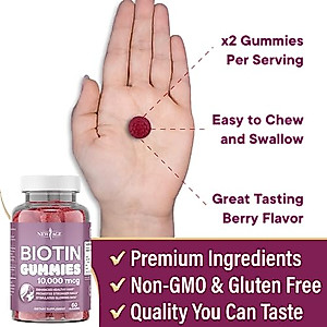 NEW AGE Biotin Gummies – Hair, Skin & Nails Gummies – 10,000 mcg - Non-GMO Supplement for Women, Men - Made in USA -120 Count