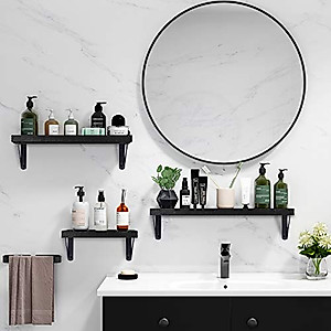 AIBORS Floating Shelves for Wall, Rustic Wood Wall Shelves Decor Set of 3 for Bedroom, Bathroom, Living Room, Kitchen, Office, Laundry Room (Black)