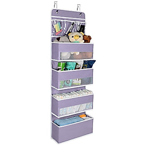 Univivi Door Storage Organizer Nursery Over the Door Organizer Baby Storage with 4 Large Pockets and 3 Small PVC Pockets for Cosmetics, Toys and Sundries (Purple)