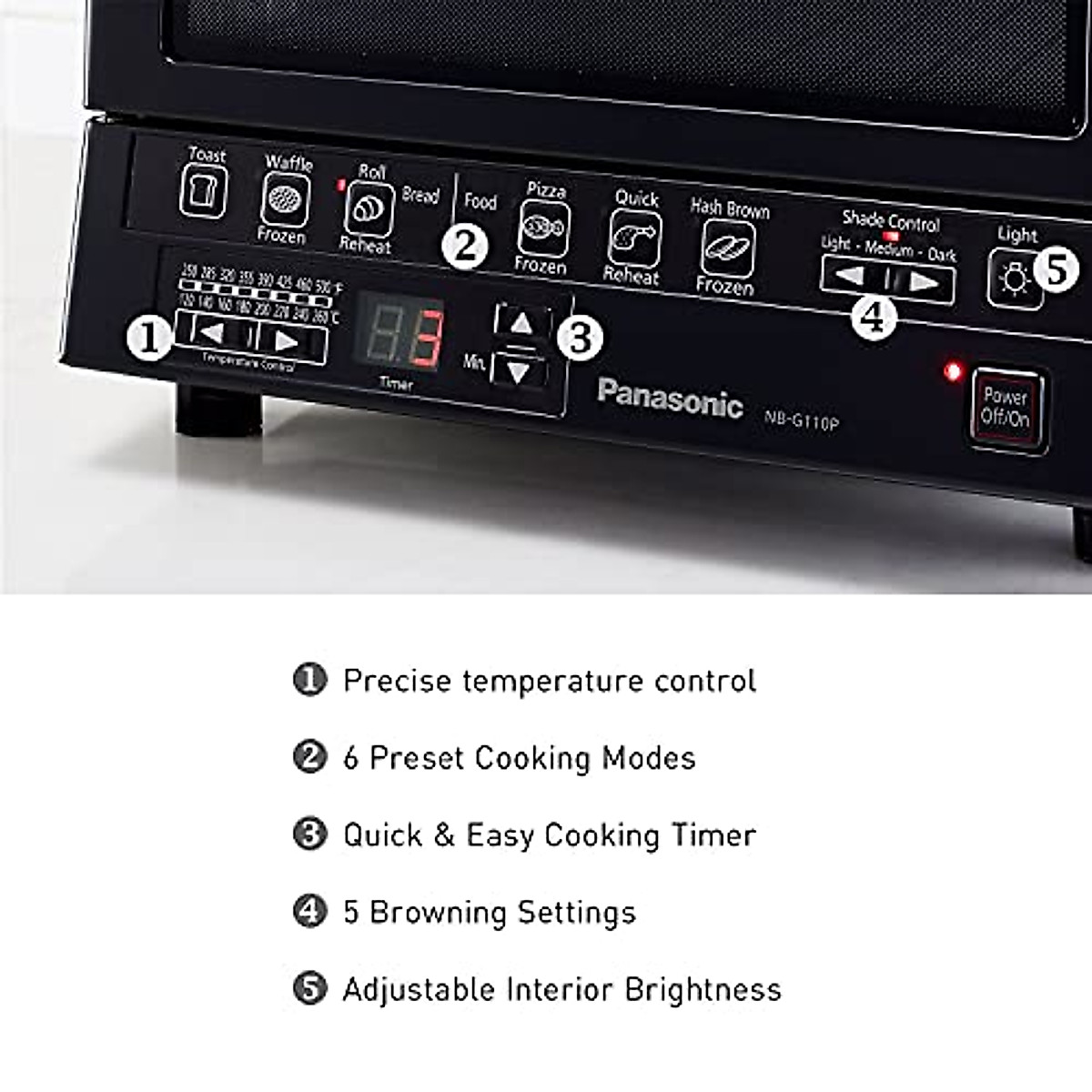 Panasonic NB-G110P-K Toaster Oven FlashXpress with Double Infrared Heating and Removable 9-Inch Inner Baking Tray, 1300W, 4-Slice, Black