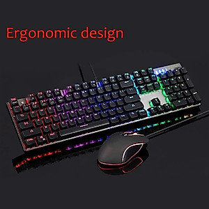 Gaming Keyboard and Mouse Rainbow Backlit Keyboard Mechanical Feel Keyboard Gaming Mouse for Computer Gamers