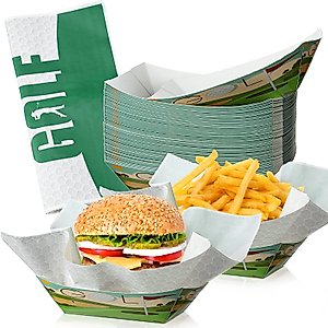 100 Pcs Golf Party Supplies Serves 50, Golf Paper Food Trays Food Boats with Wax Paper Sheets for Kid's Golf Themed Birthday Party Children Sport Party Favors Decoration (Golf)