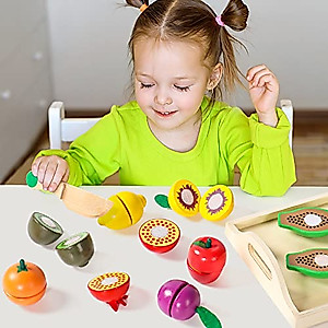 Wooden Play Food Sets for Kids Kitchen Accessories Cutting Montessori Toys for 2 Year Old Toddlers Pretend Play Fake Fruit Vegetable Egg Fillers Birthday Easter Gifts for 3 4 Years Girls Boys