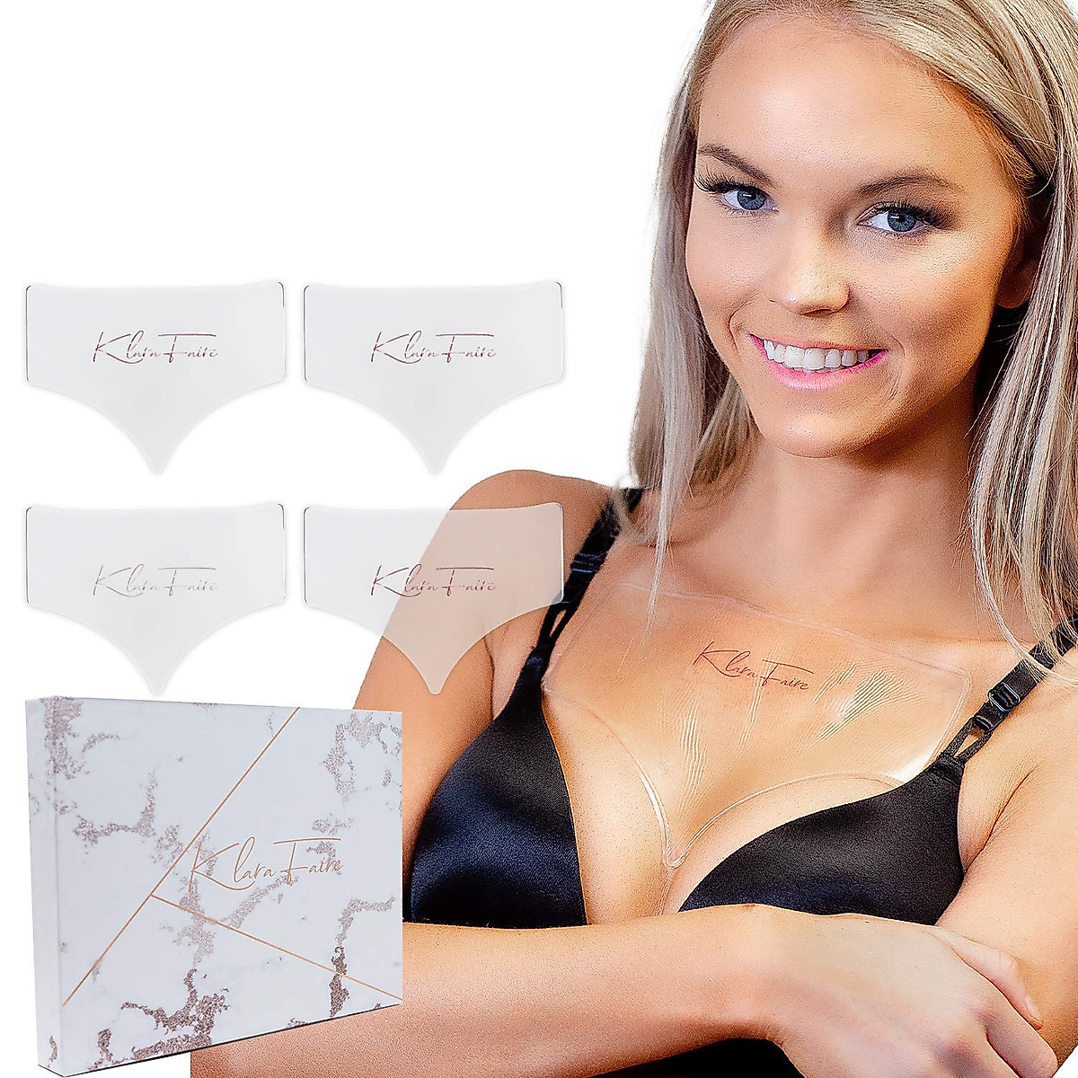 Klara Faire Chest wrinkle pads 4 pack | Decollete anti wrinkle chest pads | Chest Wrinkle Pads Sleeping | Anti wrinkle Chest pads | Washable Chest Wrinkle Prevention