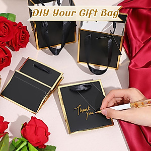 Yeaqee 50 Pcs Mini Metallic Paper Gift Bags with Handles 4x2.75x4.5'' Tiny Small Gift Bags with Thank You Tag for Thanksgiving Day Christmas Fall Holiday Wedding Bridesmaid(Black, Gold)