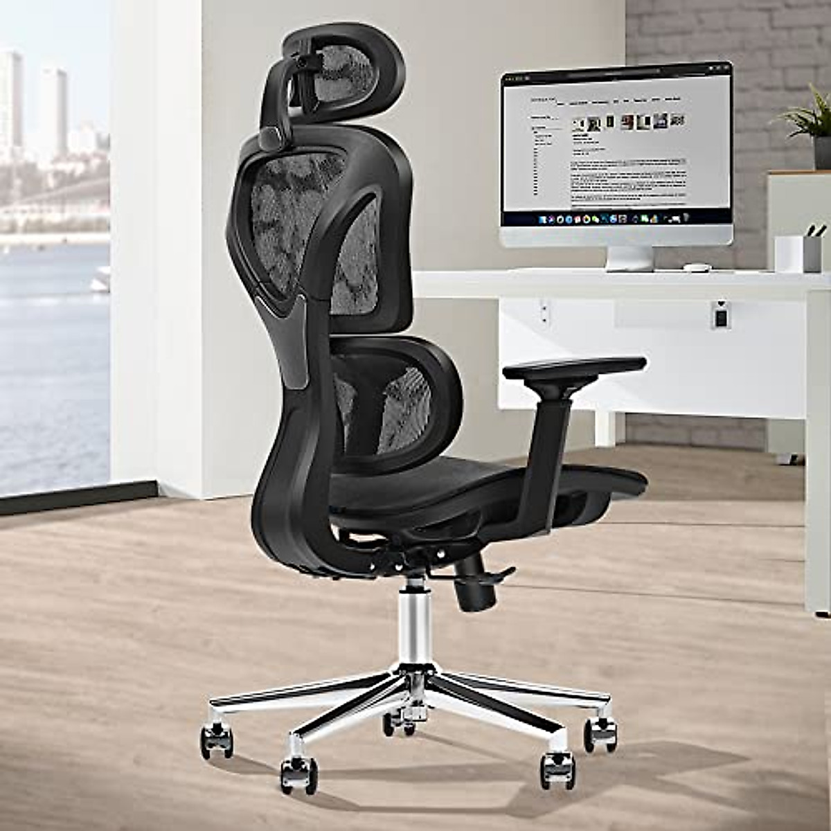FelixKing Ergonomic Office Chair, Home Office Rolling Swivel Chair Mesh High Back Computer Chair with 3D Adjustable Armrest & Lumbar Support, Ventilated Mesh Desk Chair with Headrest (Black)