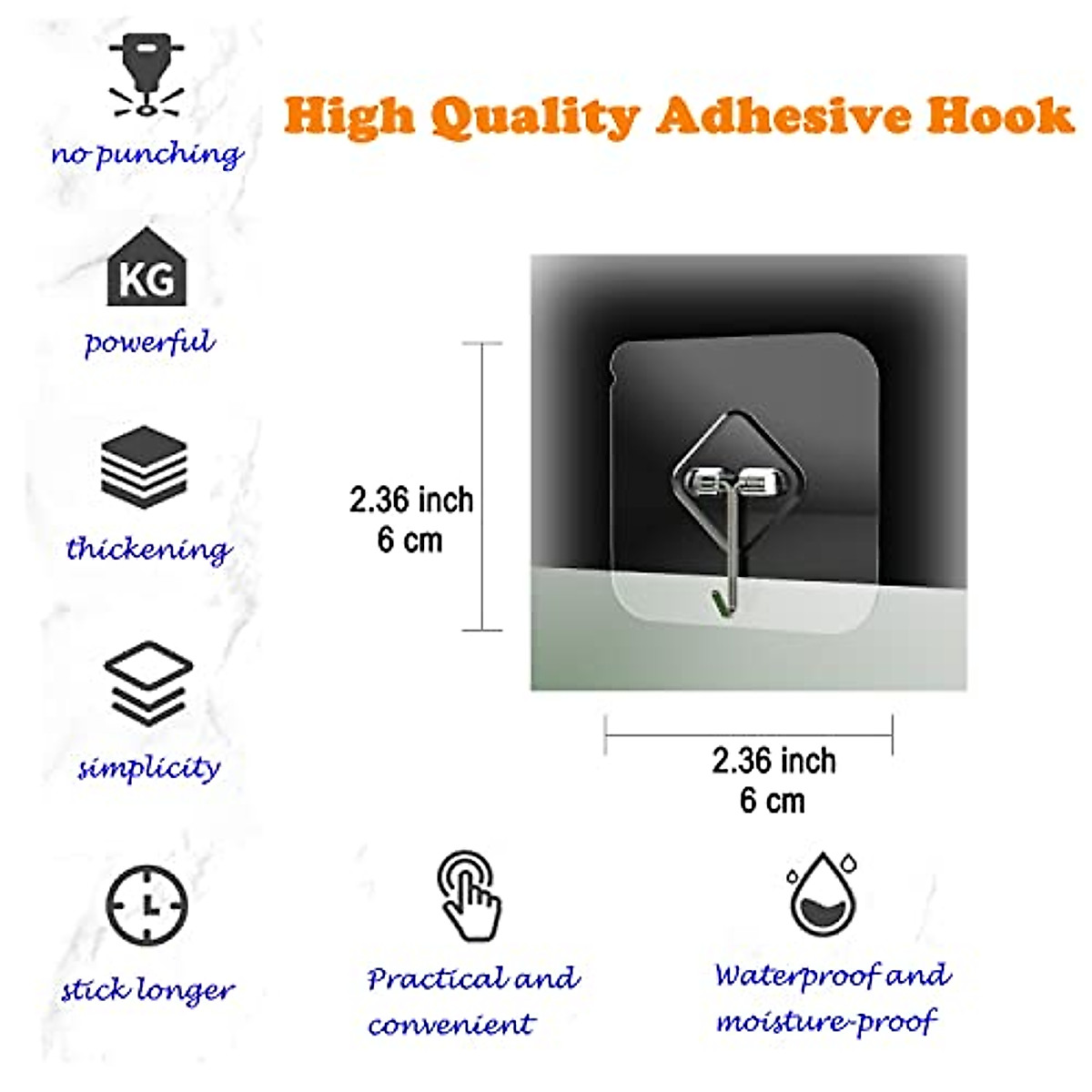 HIAWMULN Adhesive Hooks, 30 Pack Utility Hooks, 22lb(Max) Wall Hooks Transparent Seamless Hooks, Waterproof Oilproof Hooks for Bathroom, Kitchen, Office