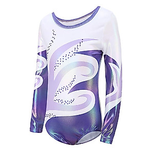 Hotfiary Girls Gymnastics Leotards Shiny Diamond Sleeveless/Long Sleeve Ballet Dance Unitard One Piece Outfit for Gymnastic