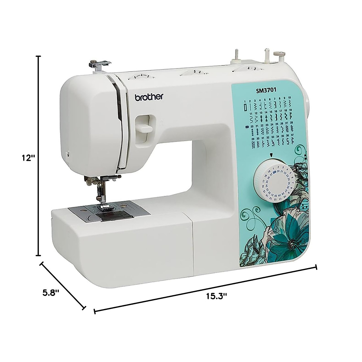 Brother 37-Stitch Free Arm Sewing Machine, 12" x 5.8" x 15.3", White