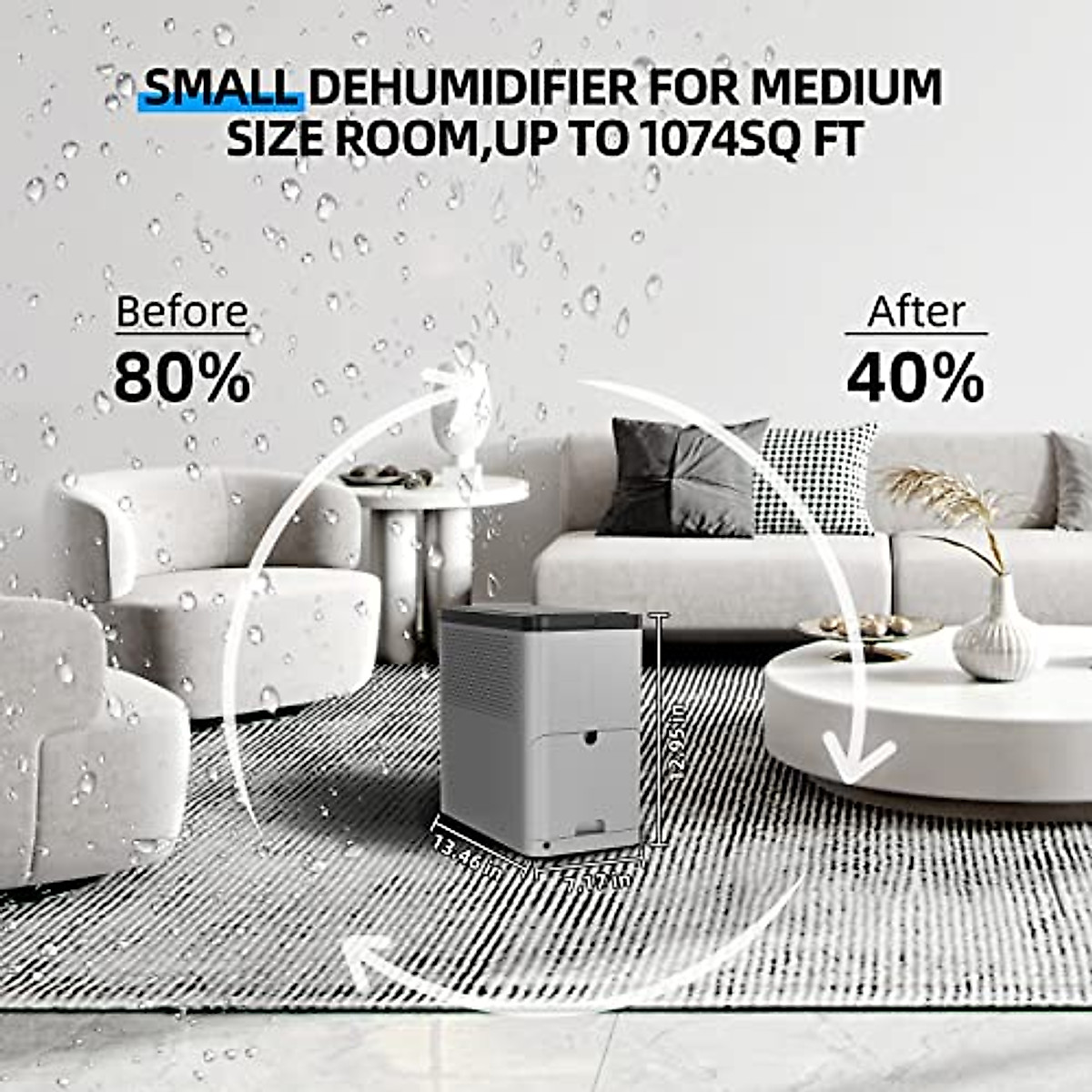 20 Pint Portable Dehumidifiers with Drain Hose and Handle for Home, Bathroom, Bedroom, Basement 1074 sq. Ft