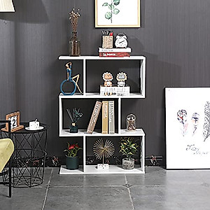 Etnicart - Wooden Bookcase, Shelf Room Divider, 28(W)x9(D)×38(H) in Display, White, Freestanding Decorative Storage Shelving, Modern Office living room Contemporary 3 tier bookshelf 3 shelf bookcase