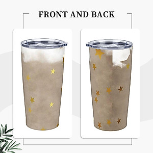 EVANEM 20 Oz Stainless Steel Tumbler With Straw Cleaner White Cloud Gold Stars Printed Insulated Cup Travel Coffee Mug Vacuum Insulated Tumblers For Home Office