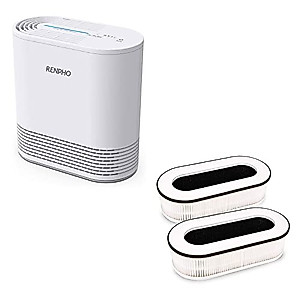 RENPHO Air Purifier for Home RP-AP068W & 2 Pack HEPA Replacement Filter for Pet Allergies Odor, 3-Stage Filtration System, Desktop, Table Top, Small Room, RP-AP068-F2, 2 Pack